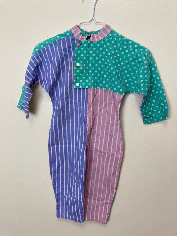 80s Colorblock Mixed Print Vintage Kids Jumpsuit Romp… - Gem