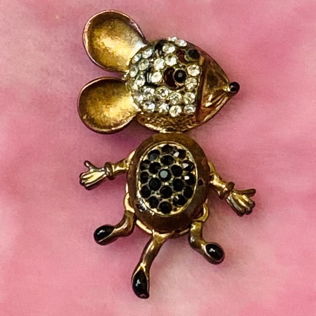 Articulated Vintage 70s Rhinestone Mouse Pendant Charm - Etsy