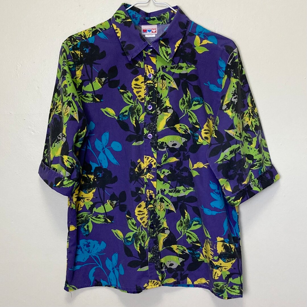 American Sweetheart Pop Art Floral Vintage 80s Purple Green and Blue ...