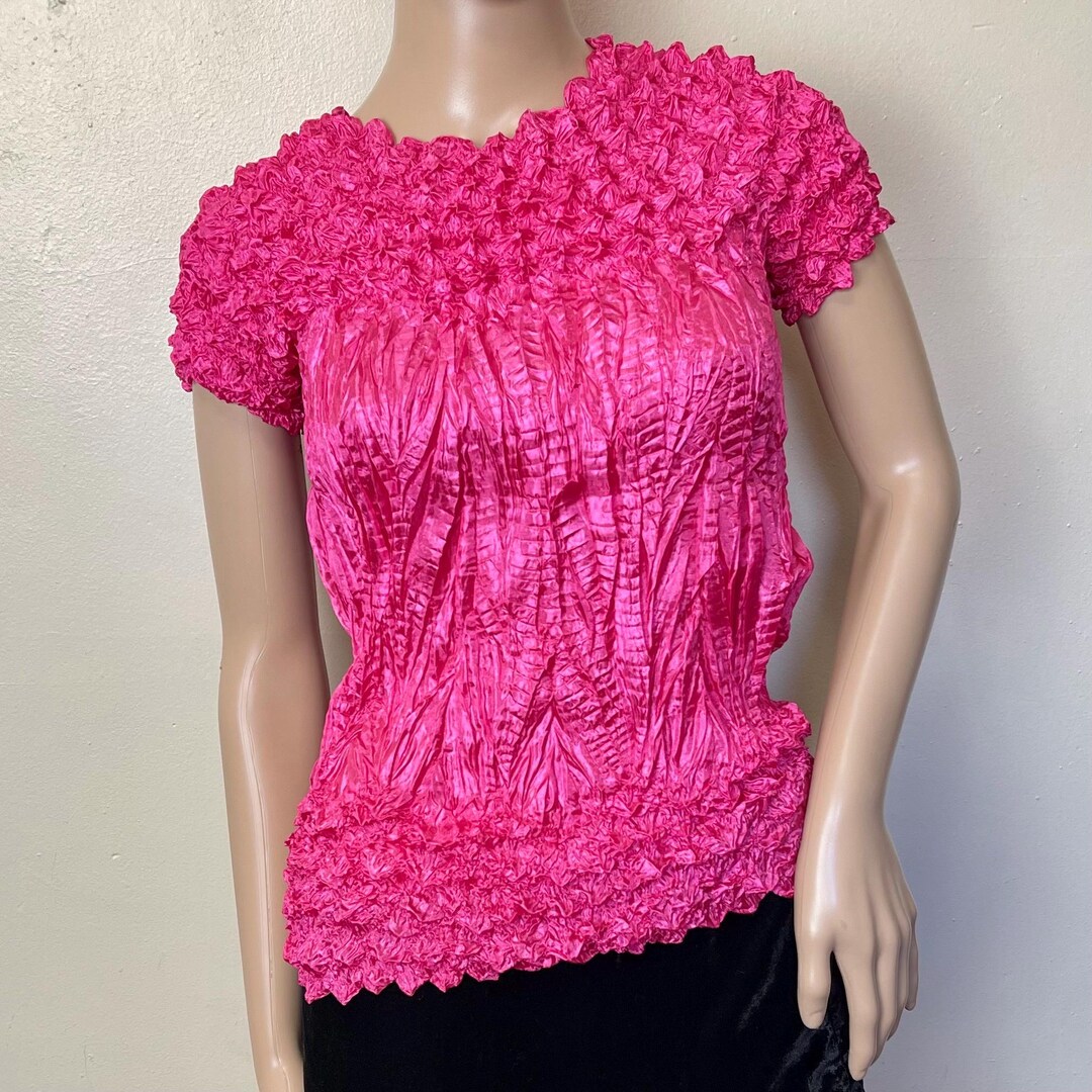Hot Pink Vintage 90s Crinkle Stretch Top - Etsy