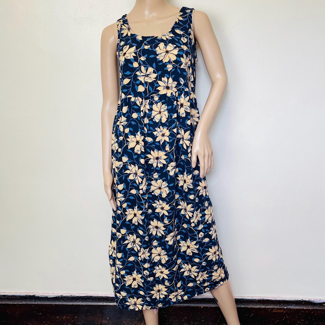 Blue and Taupe Floral Print Vintage 90s Maternity Midi Dress - Etsy