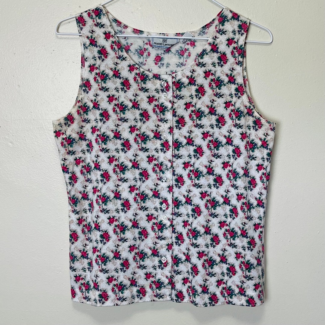 Calico Floral Print Vintage 90s Button Down Tank Top - Etsy