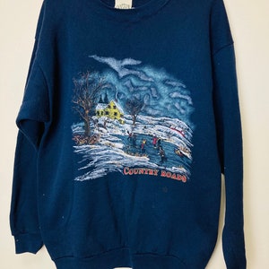 Country Roads Vintage 90s Winter Scene Crewneck Sweatshirt - Etsy