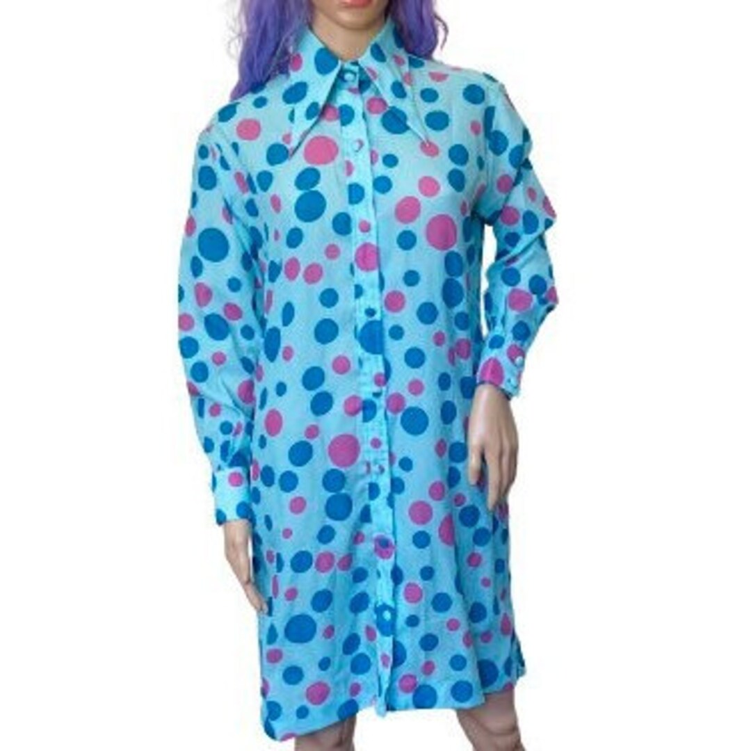 Talia 1960s Vintage Dagger Collared Polka Dot Technicolor Shirtdress - Etsy