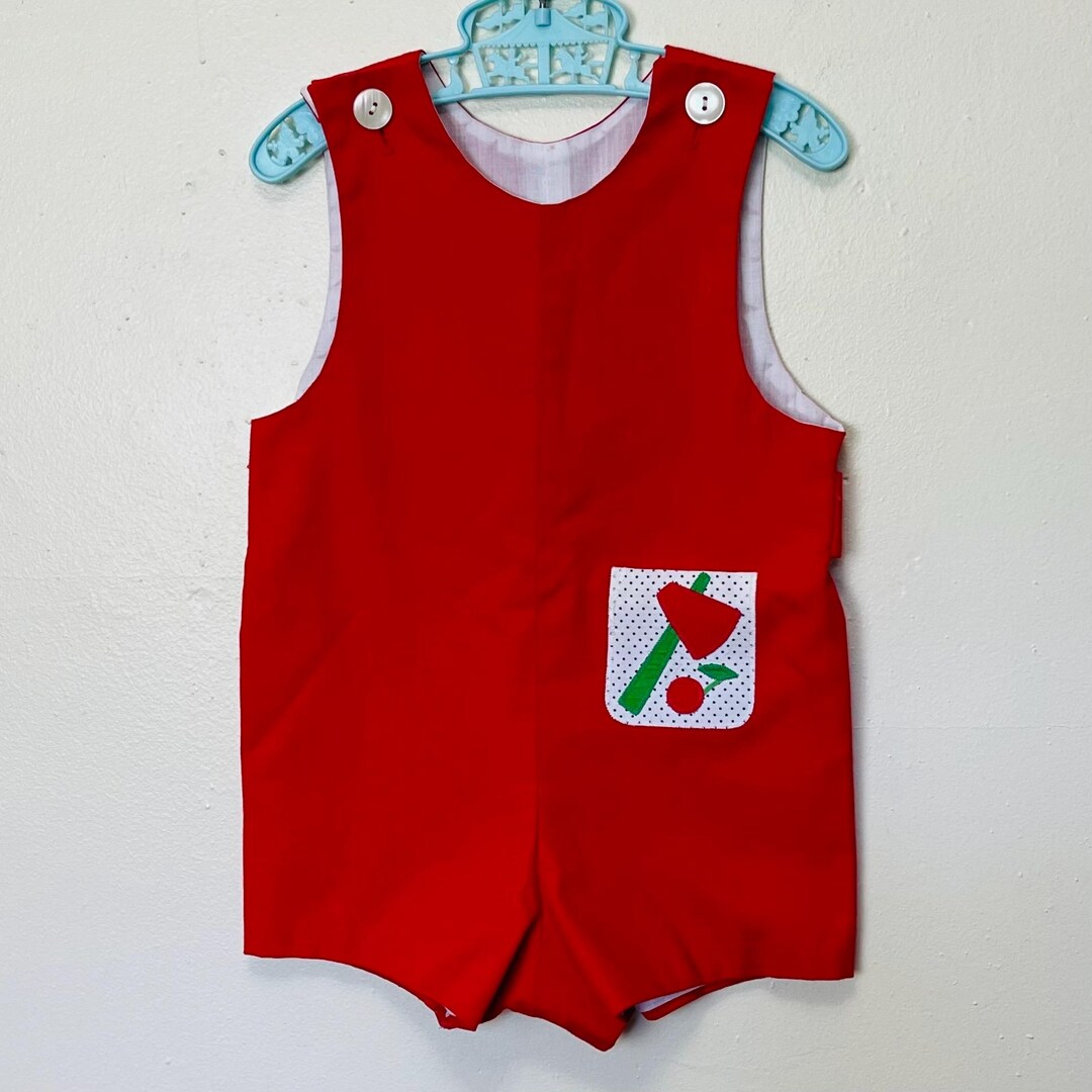 Cherry Red Vintage 70s Kids Romper Jumper 4T - Etsy