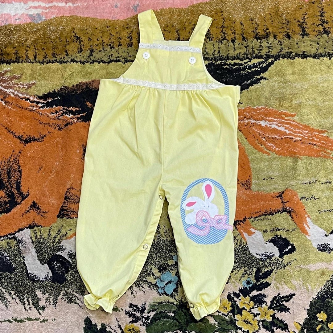 Vintage 80s Kids Pastel Yellow Spring Bunny Toddler Overalls 18M - Etsy
