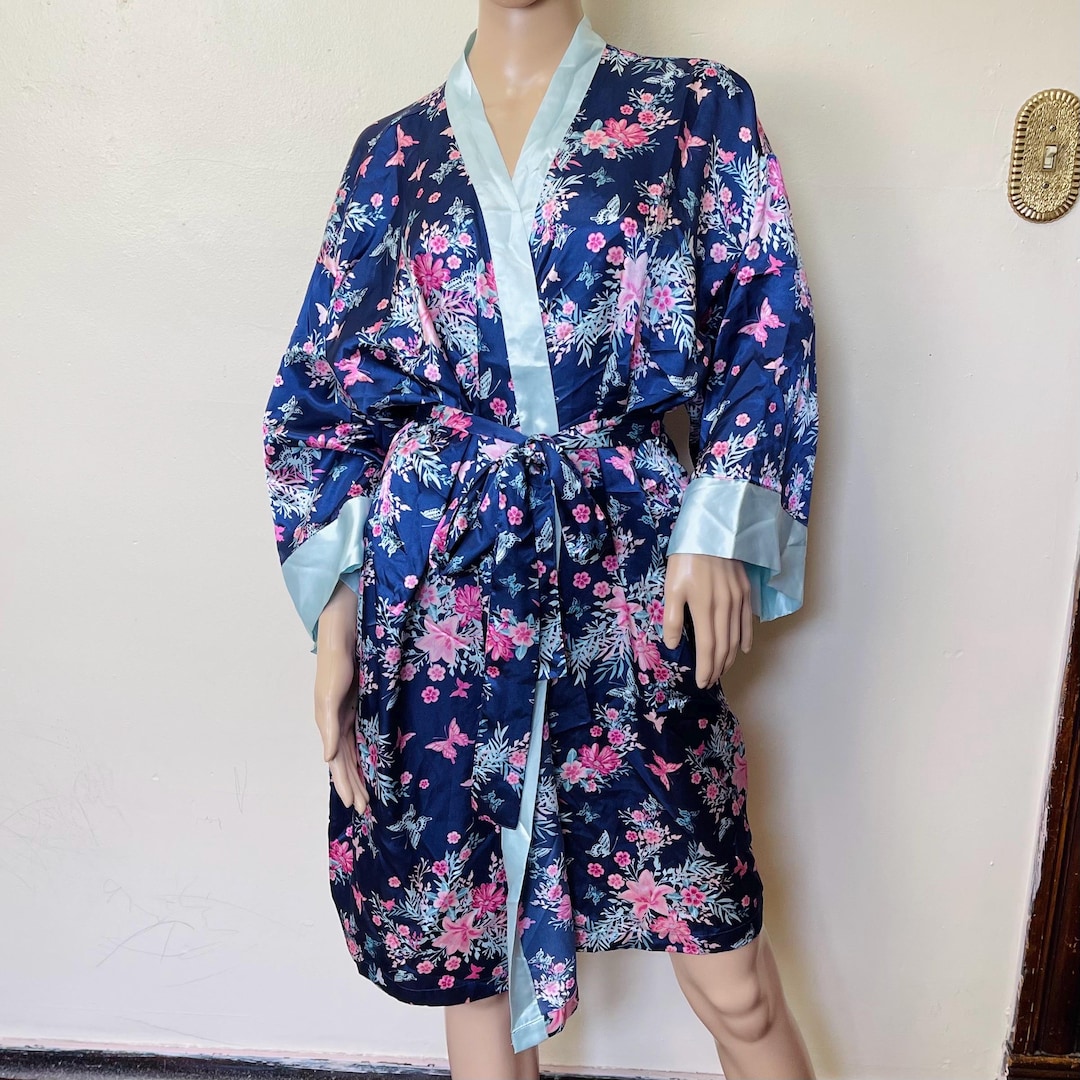 Floral Butterfly Print Satin Vintage 1990s Shimmery Lingerie Robe - Etsy