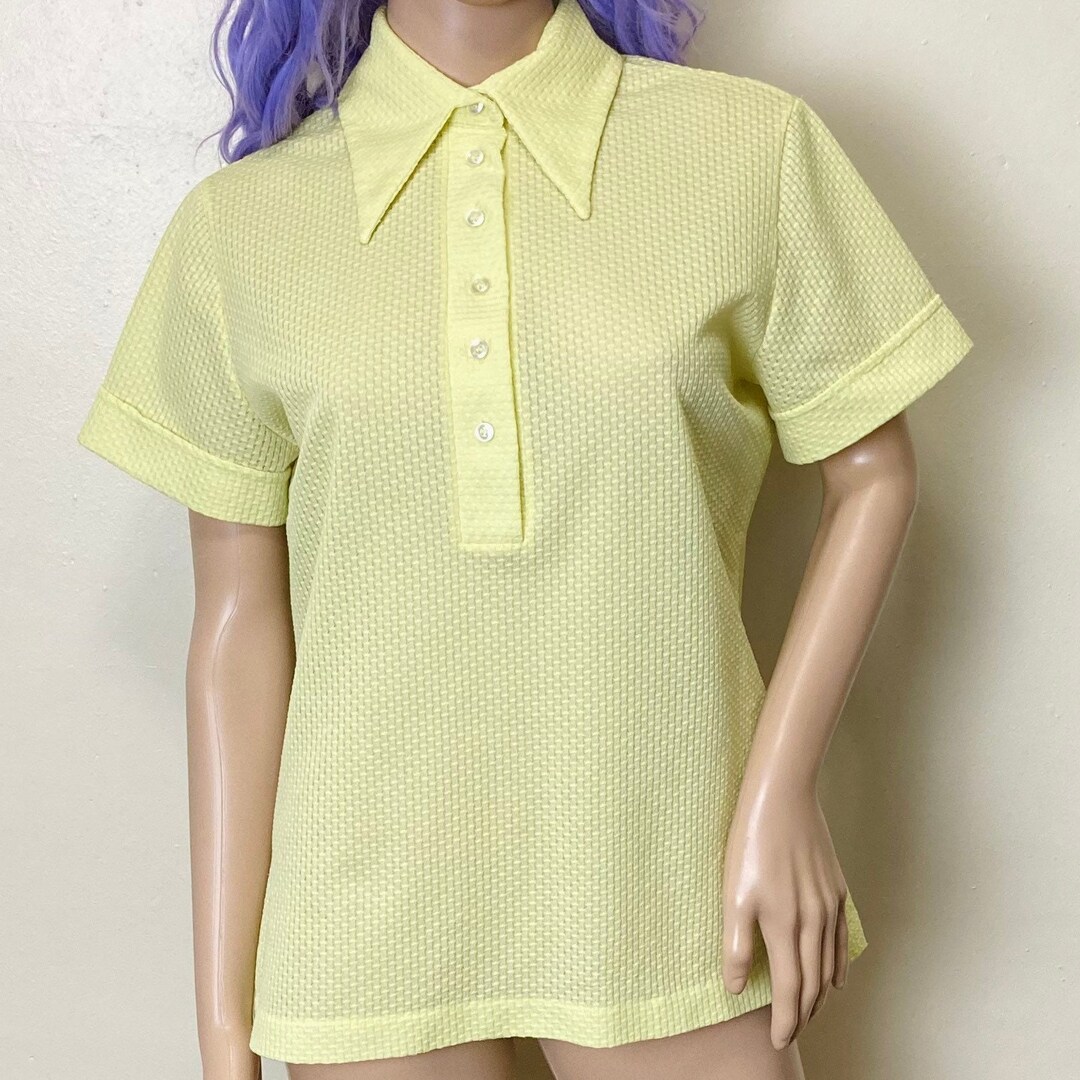 Highlighter Yellow 70s Vintage Spike Collar Shirt - Etsy
