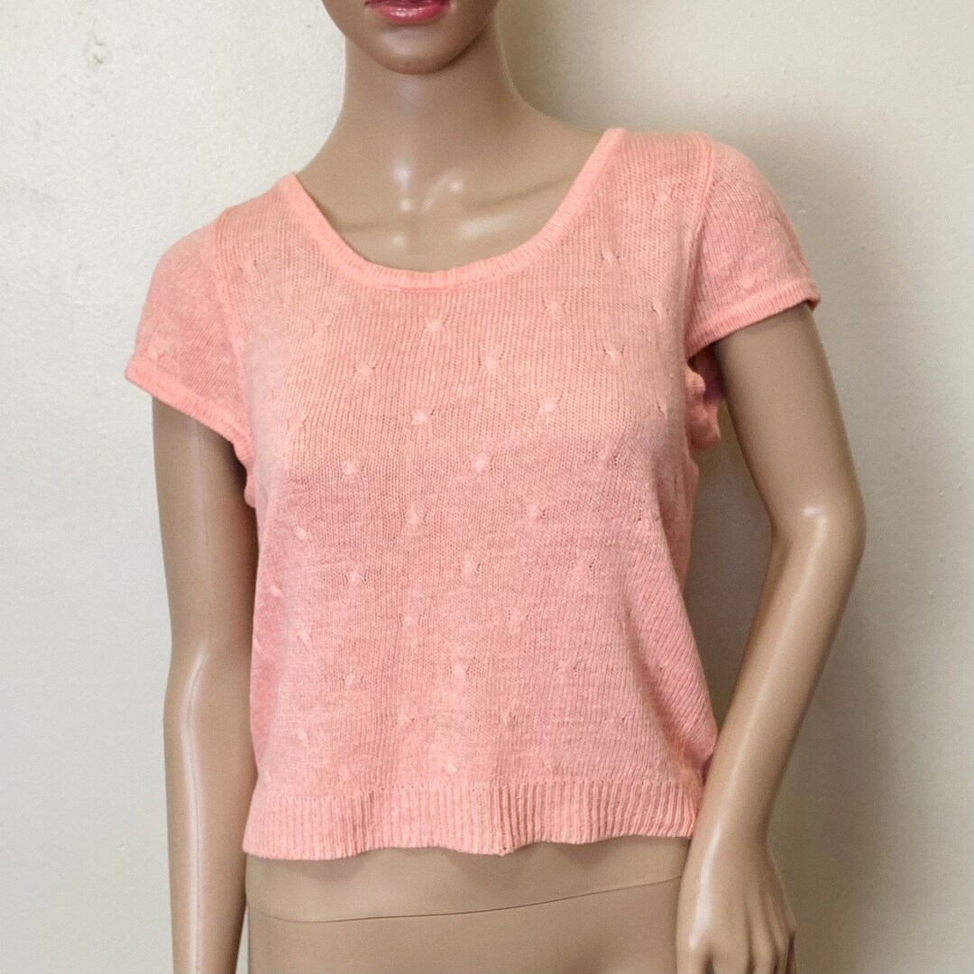 Peach Knit Vintage 80s Button Back Cropped Sweater Tee - Etsy
