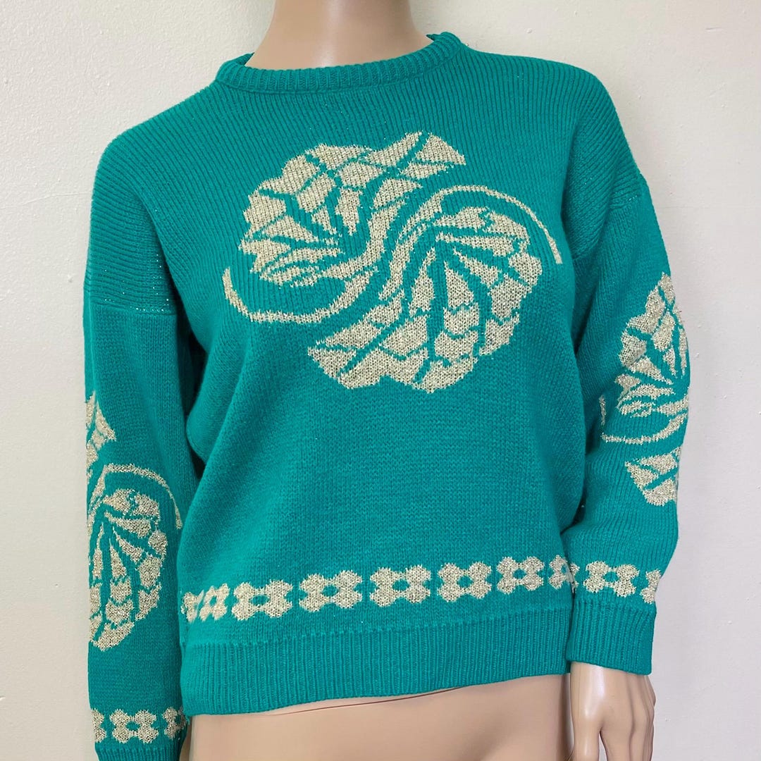Teal and Gold Lurex Metallic Vintage 80s Crewneck Sweater - Etsy