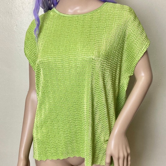 Toxic Green Y2K 90s Textured Micropleat Top - Gem