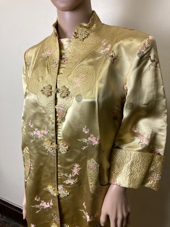 Gold Silk Antique Chinese Brocade Robe House Coat - Gem