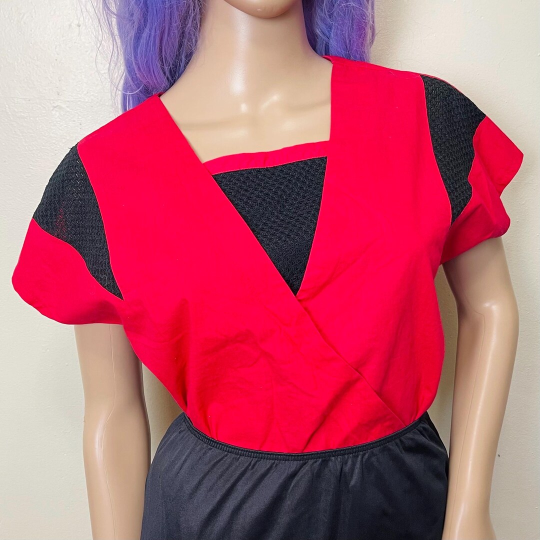 Cherry Red and Black Vintage 80s Crossover Top - Etsy