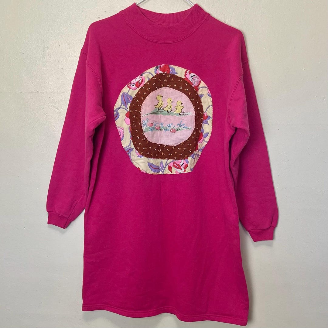 Reworked Duckling Collage Flower Power Patchwork Sweatshirt Dress S M ...