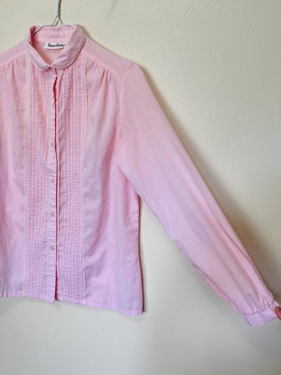 Aaron Ashley 1960s Rosy Pink Pleated Collared Western… - Gem