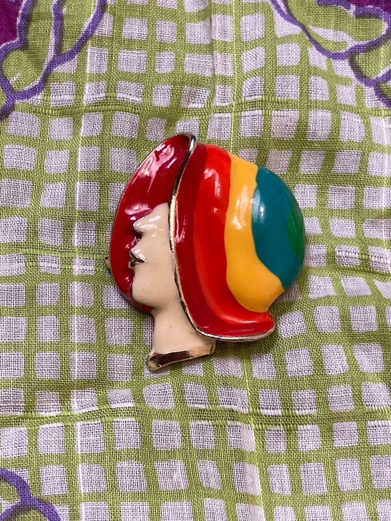 Rainbow Lady Vintage 70s Enamel Brooch - Gem