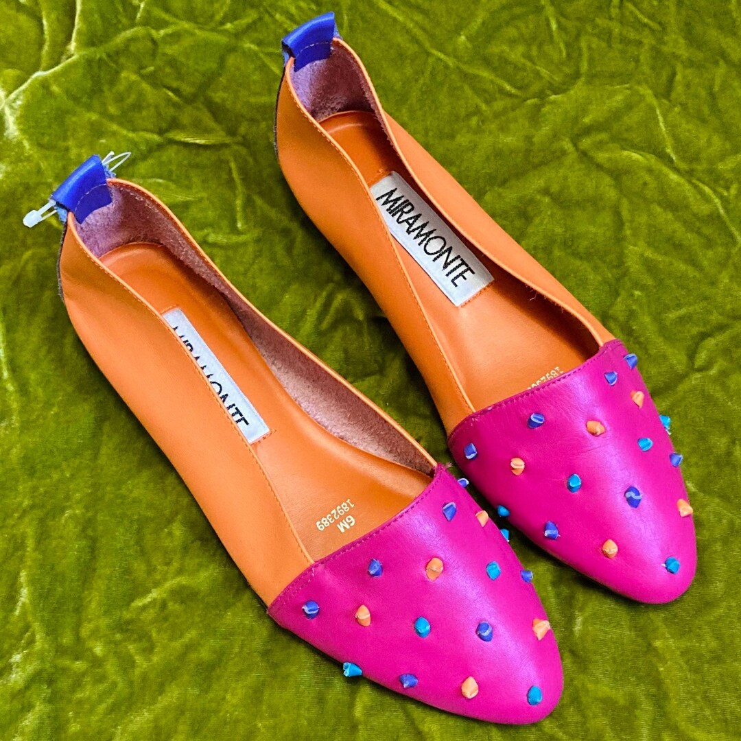 Miramonte Vintage 80s Colorful Knobby Leather Slip on Shoes 6M - Etsy