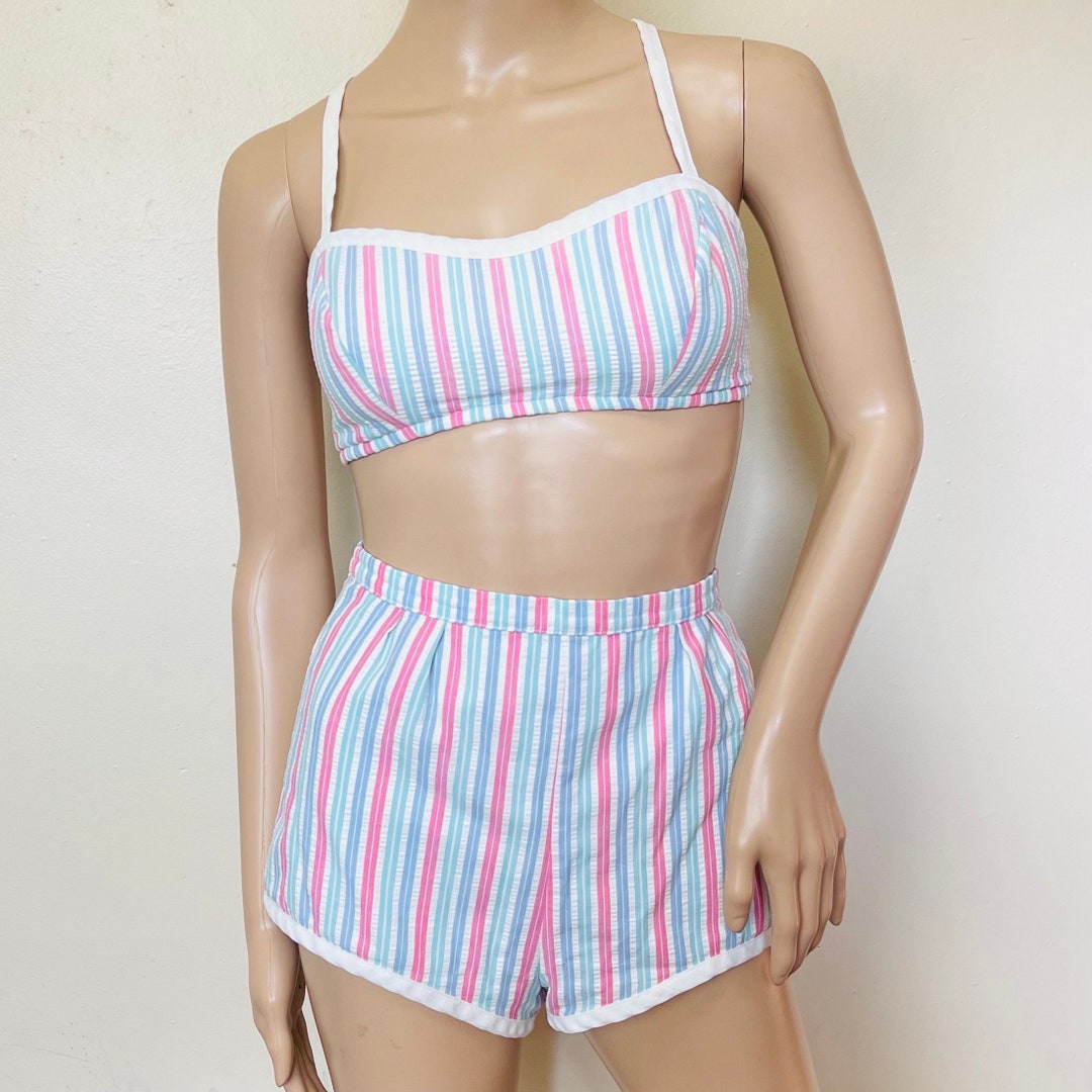 California Poppy by Lanz Vintage 1950s Candy Striped 2 Piece Bikini Swimsuit - Etsy