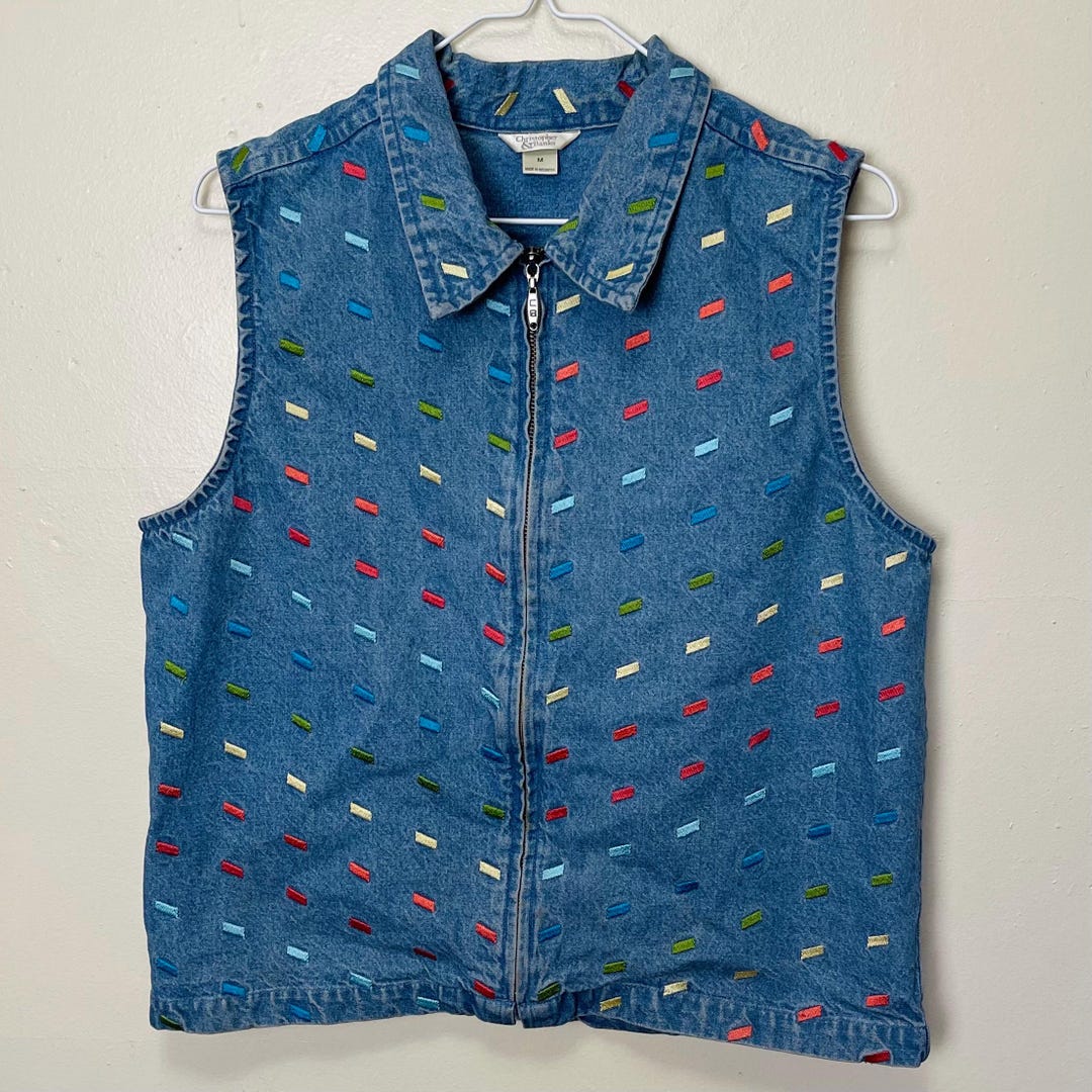 Colorful Embroidered Vintage 90s Denim Shirt Vest - Etsy