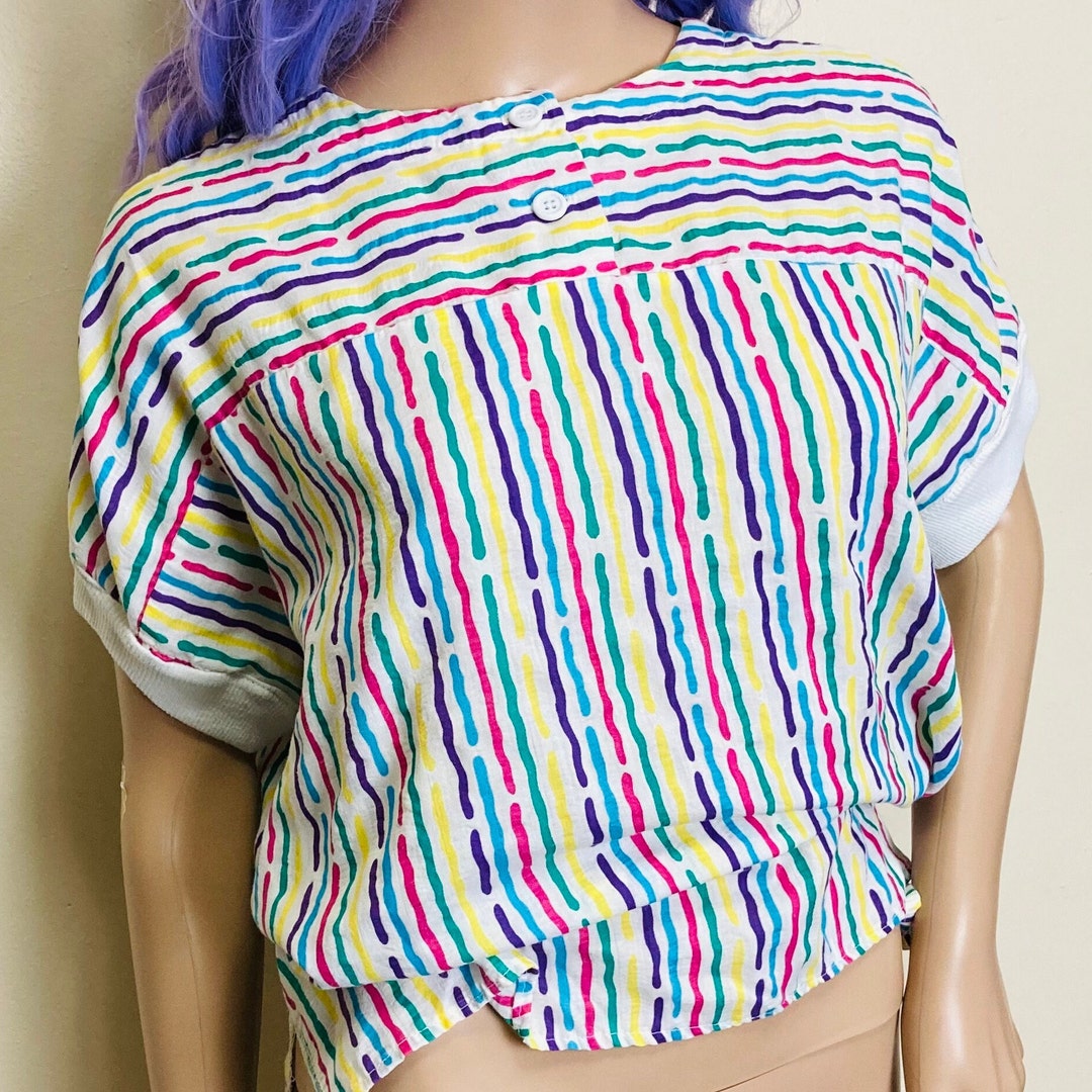 Candy Colored 80s Vintage Worm Stripe Drop Shoulder Top - Etsy