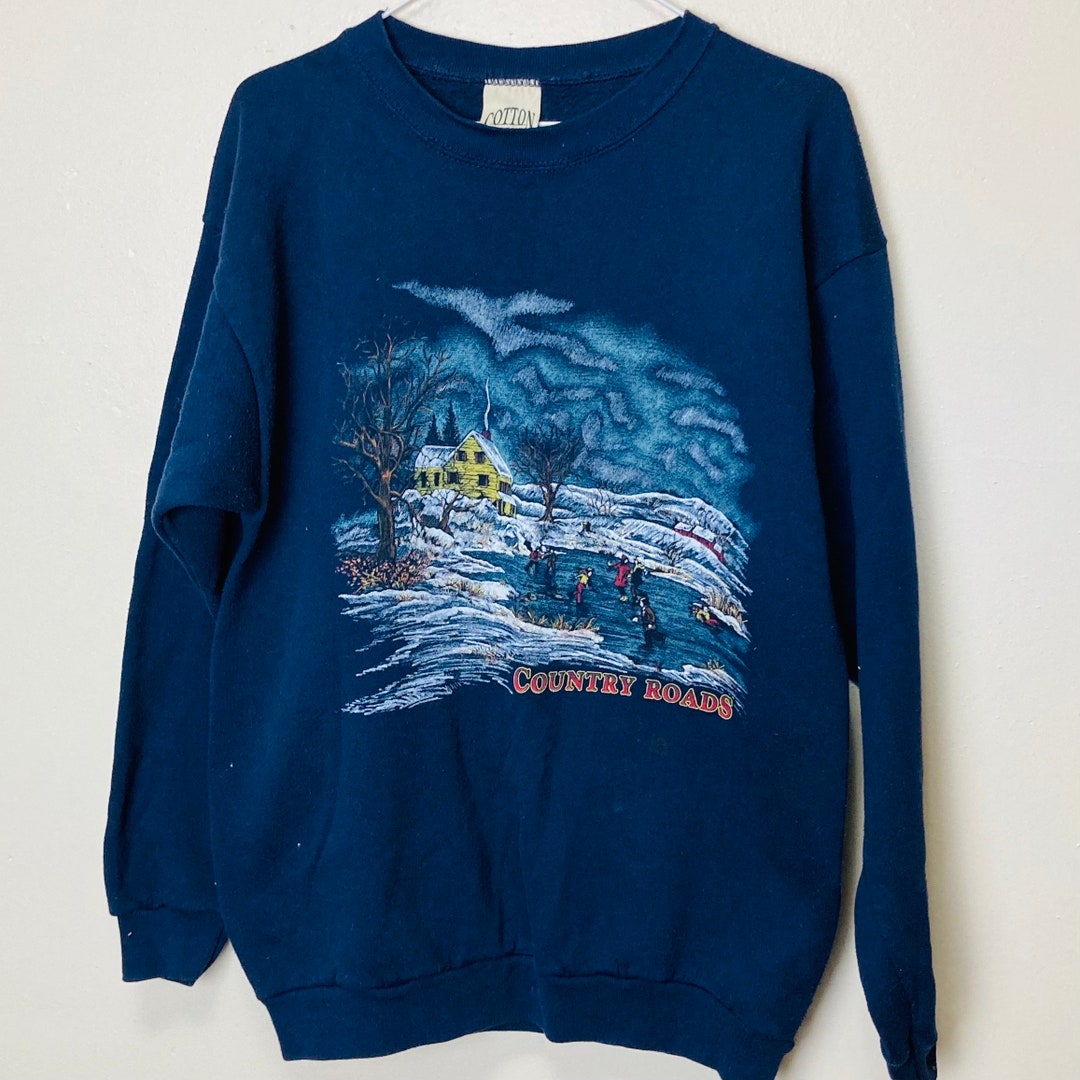 Country Roads Vintage 90s Winter Scene Crewneck Sweatshirt - Etsy