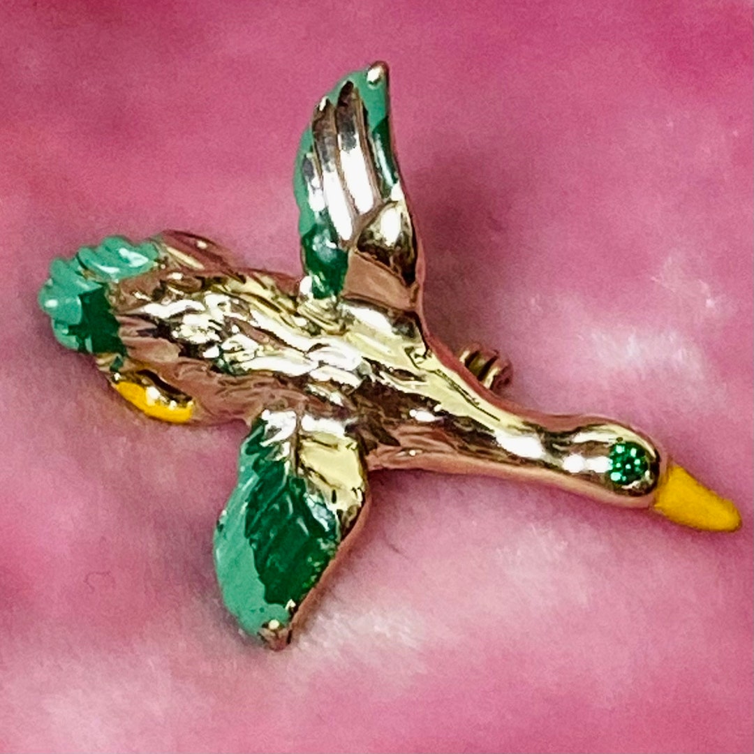 Rhinestone Duck Vintage 70s Green Eye Mallard Brooch - Etsy