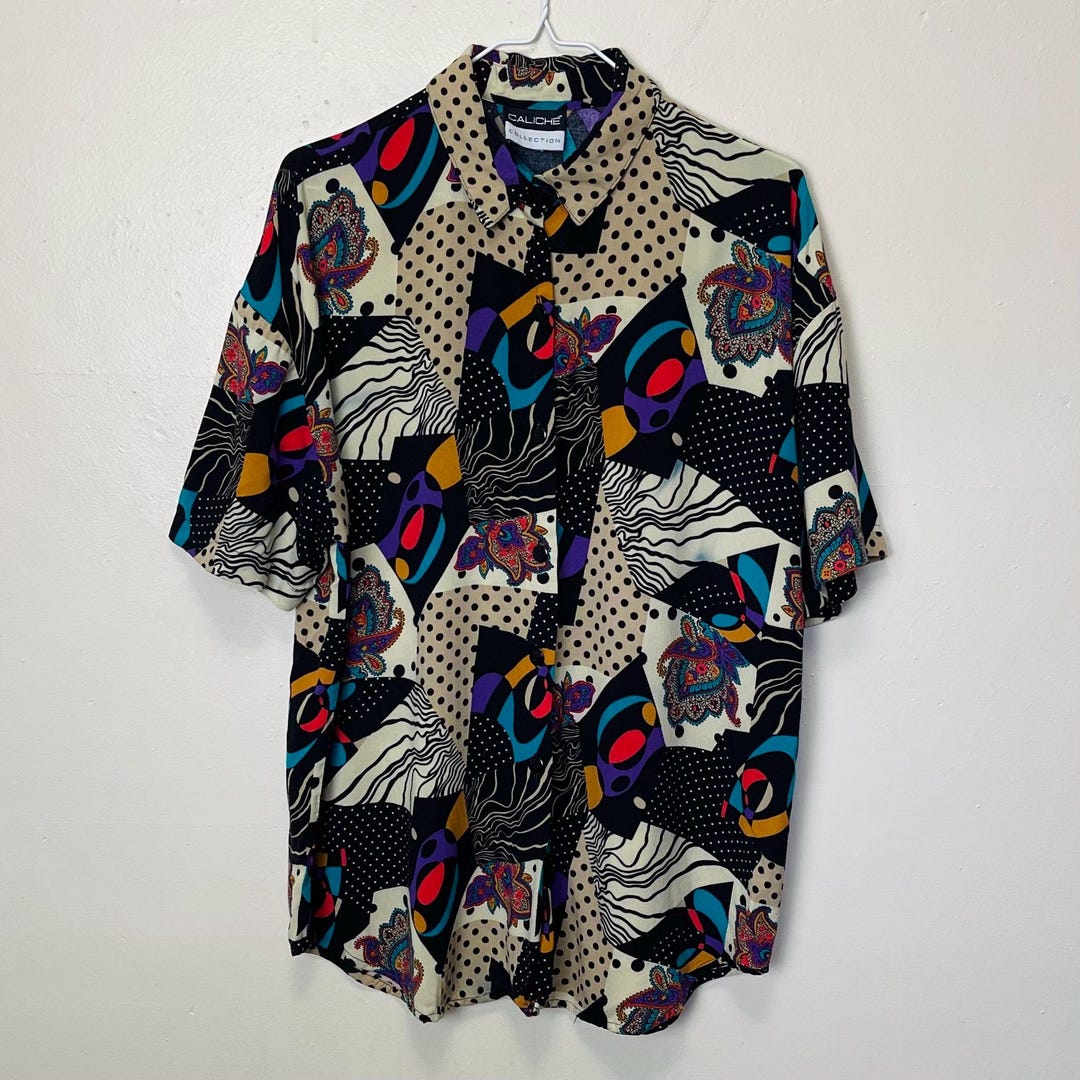 Colorful Abstract Print Vintage 80s Boxy Caliché Button Down Top - Etsy