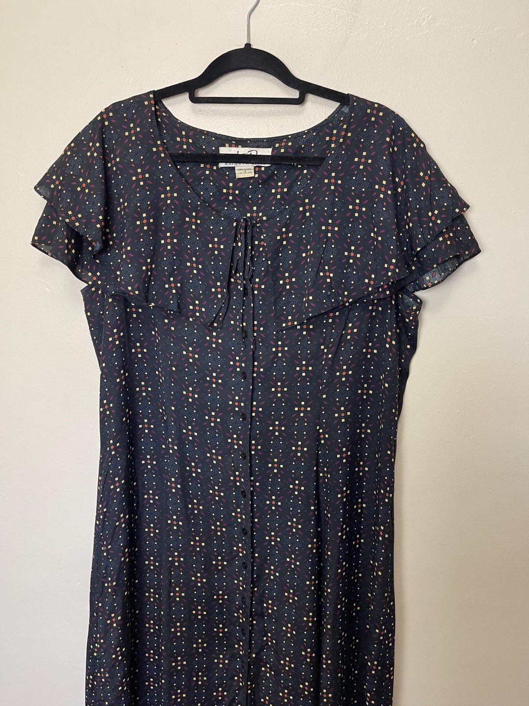 Vintage 90s Plus Size Layered Collare Button Down Patterned Dress - Etsy