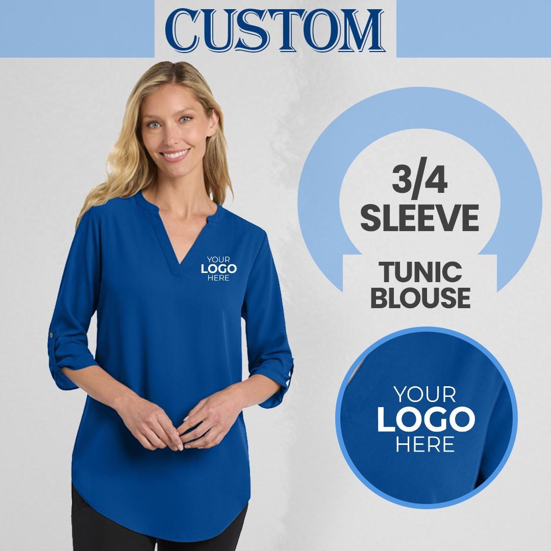 Custom Women's Tunic Blouse | Personalized 3/4 Sleeve Shirt | Custom ...