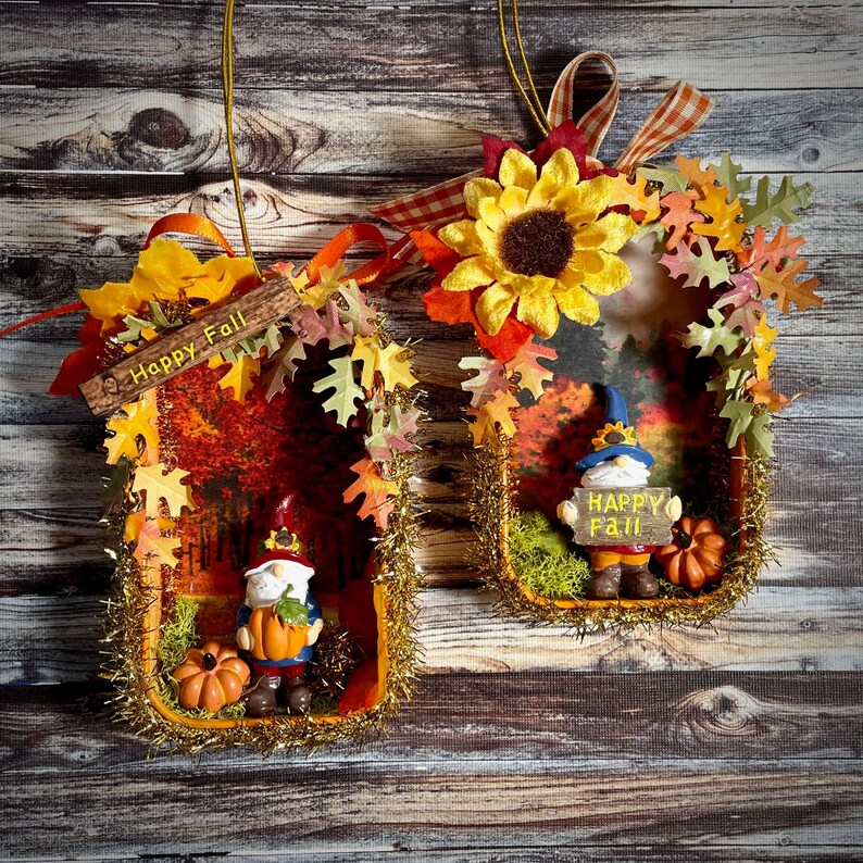 Fall Diorama Gnome Ornaments Upcycled Tin Shadowbox Autumn - Etsy