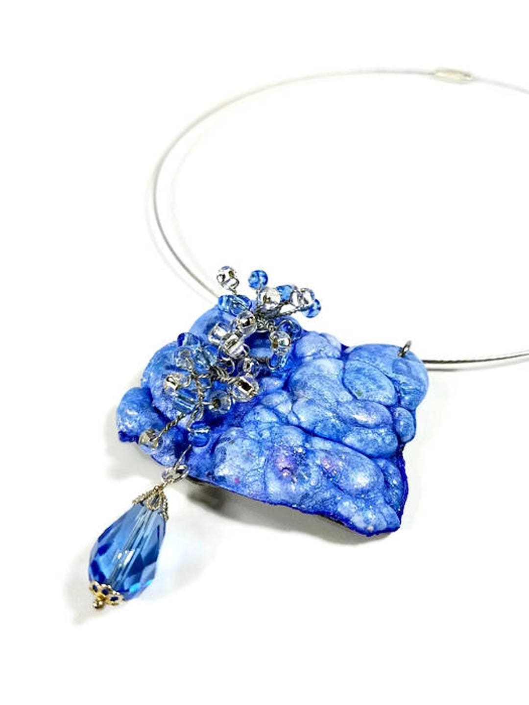 HANDCRAFTED Light Blue Statement Pendant Necklace, Handmade Artisan ...