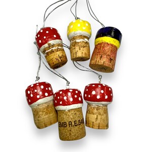 Upcycled Champagne Cork Mushroom Ornaments, Woodland Amanita Toadstool ...