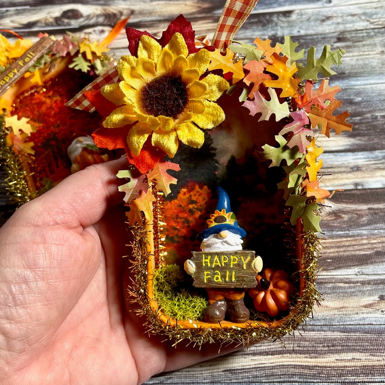 Fall Diorama Gnome Ornaments Upcycled Tin Shadowbox Autumn - Etsy