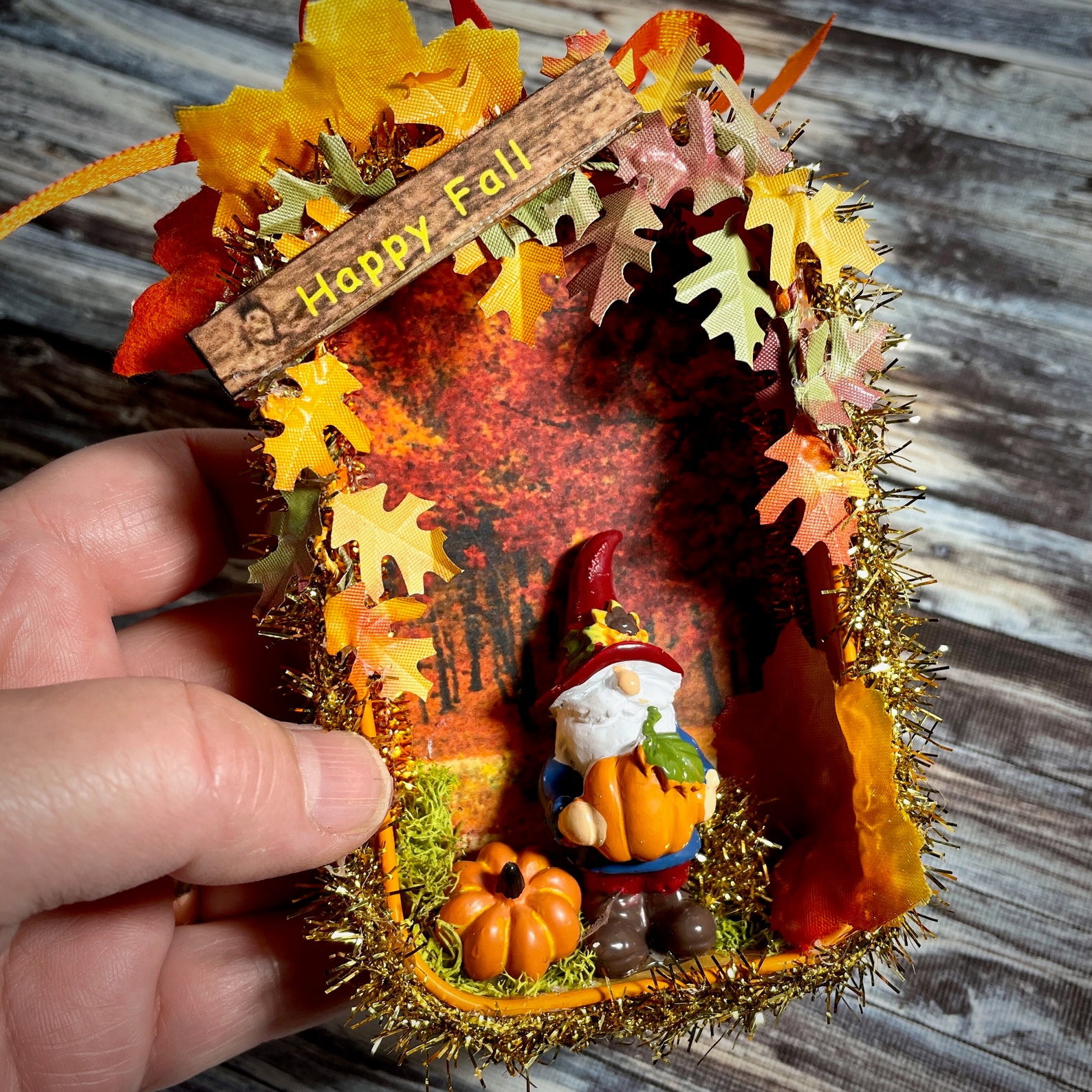 Fall Diorama Gnome Ornaments Upcycled Tin Shadowbox Autumn - Etsy