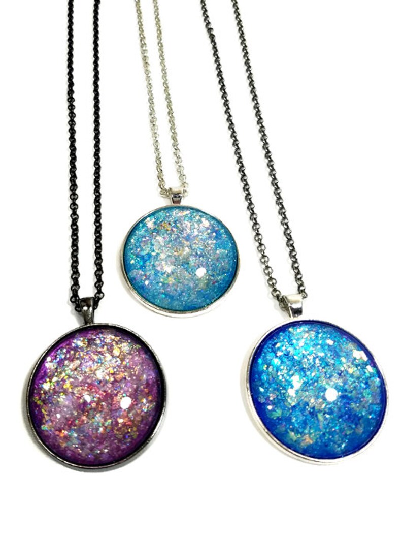 Sparkly Necklace Pendants in Blues or Purple | Etsy