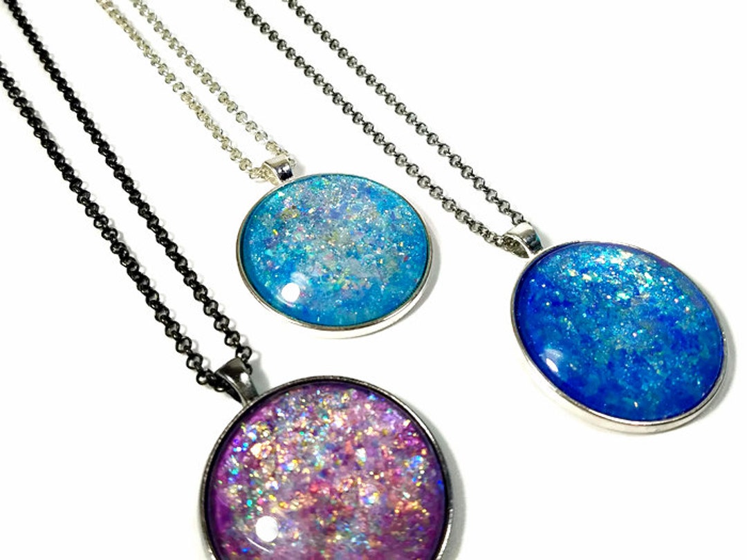 Sparkly Necklace Pendants in Blues or Purple, Handmade Glitter Jewelry ...