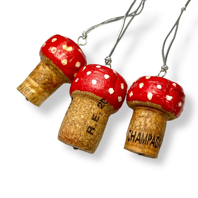 Upcycled Champagne Cork Mushroom Ornaments Woodland Amanita - Etsy