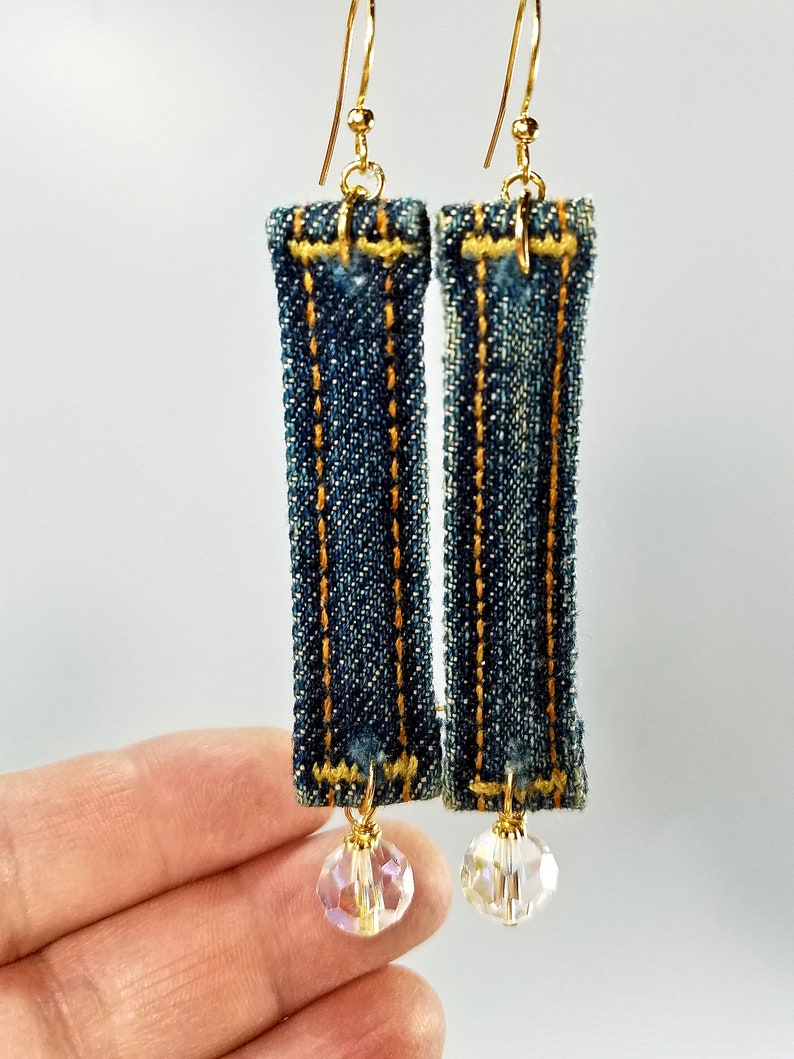 Repurposed Denim Jeans Earrings Pendant Set Upcycled - Etsy