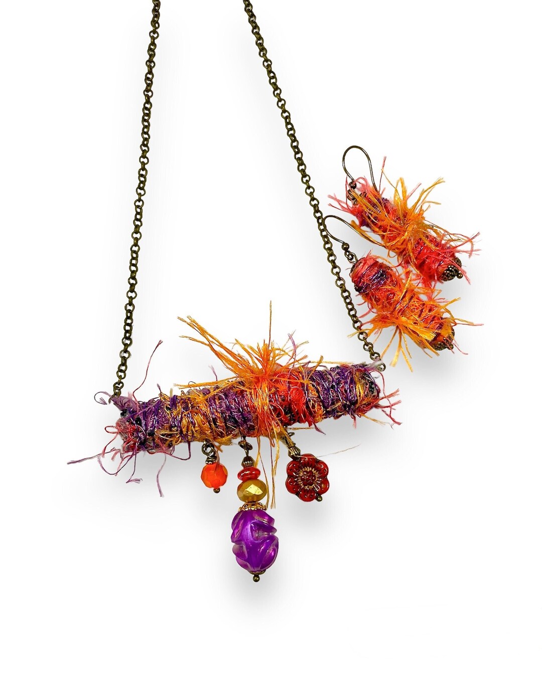 Contemporary Jewelry, Fiber Art Necklace Earring Set - Etsy