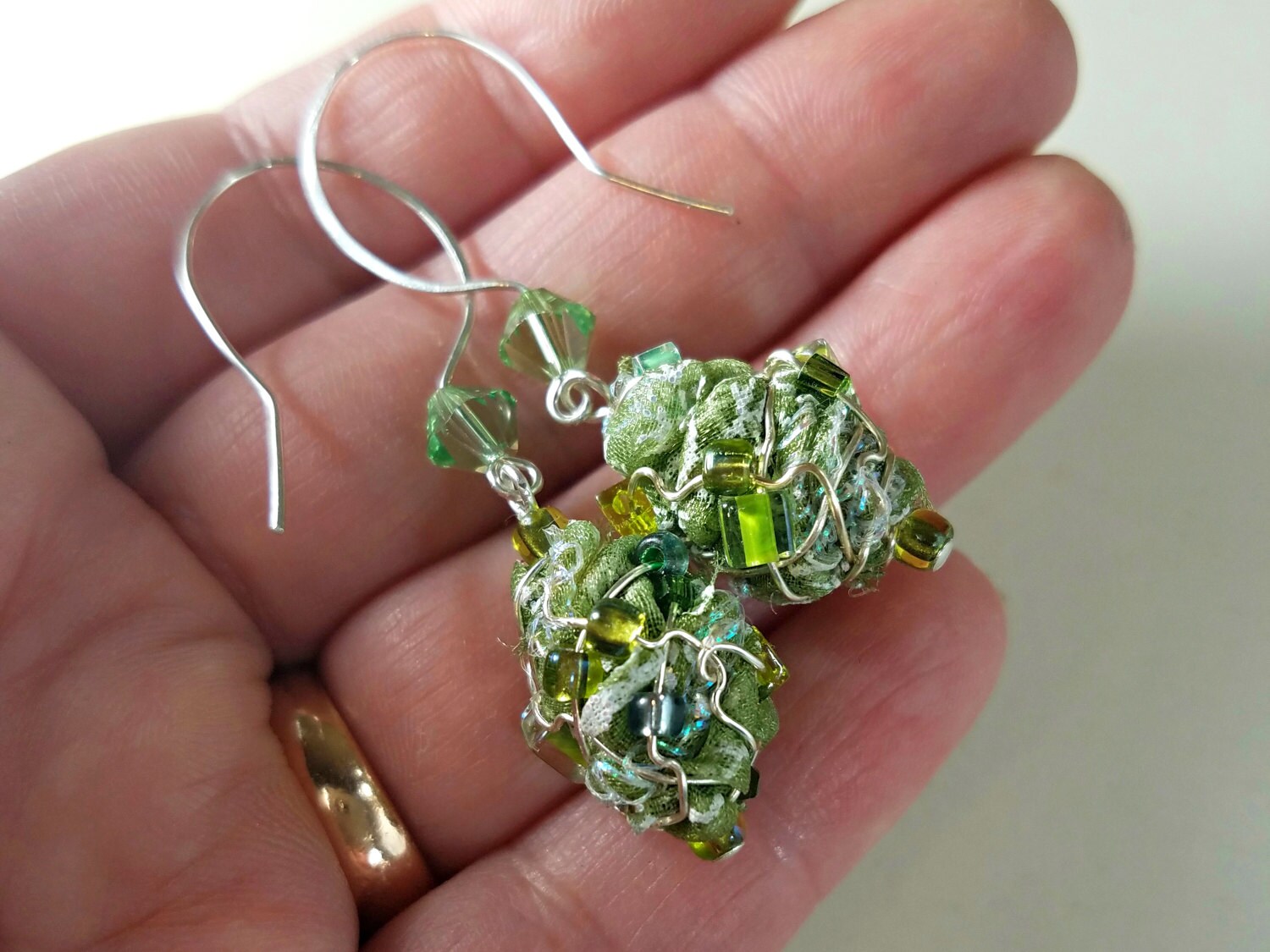 Artisan Light Green Drop Earrings Fiber Art Jewelry Sterling | Etsy