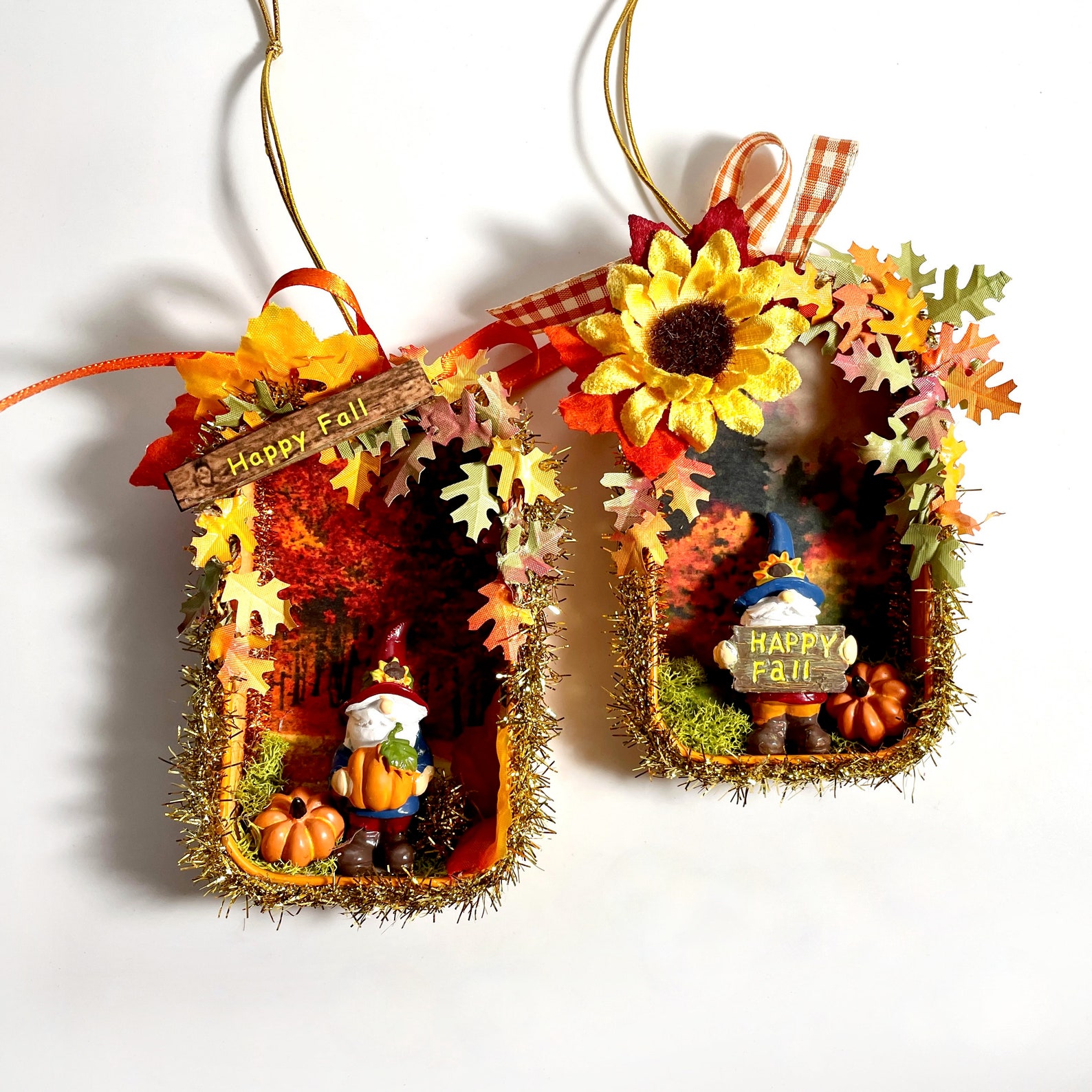 Fall Diorama Gnome Ornaments Upcycled Tin Shadowbox Autumn - Etsy