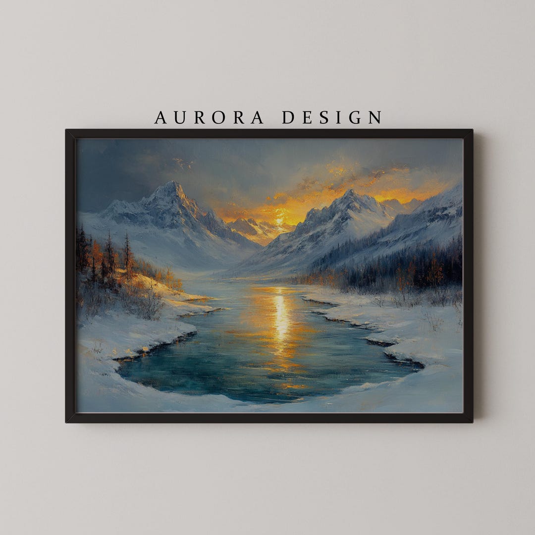 Tableau Numérique Hiver - Frozen Lake Under a Golden Sun - Etsy