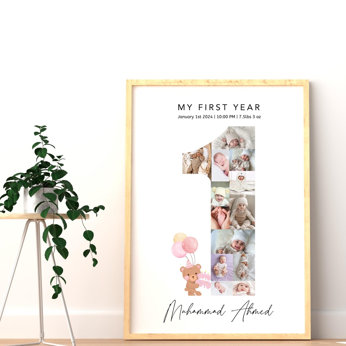 Personalized 1st Birthday Photo Collage, Editable Canva Template, First ...