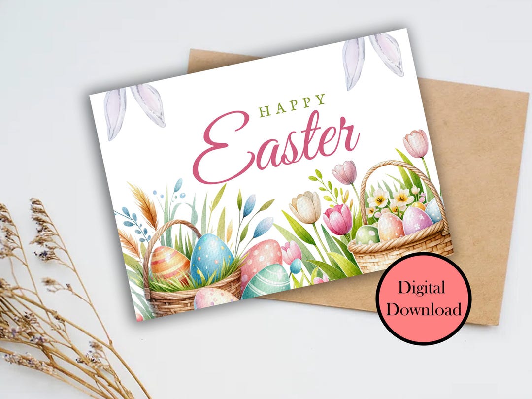 Happy Easter Printable Card, Instant Download PDF, Easter Eggs Card Template, Easter Gift, Happy ...