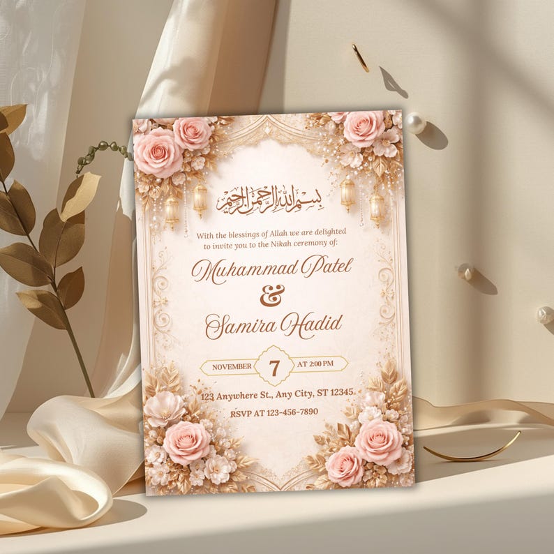 Nikkah Invitation Template Editable | Muslim Wedding Invite Card ...