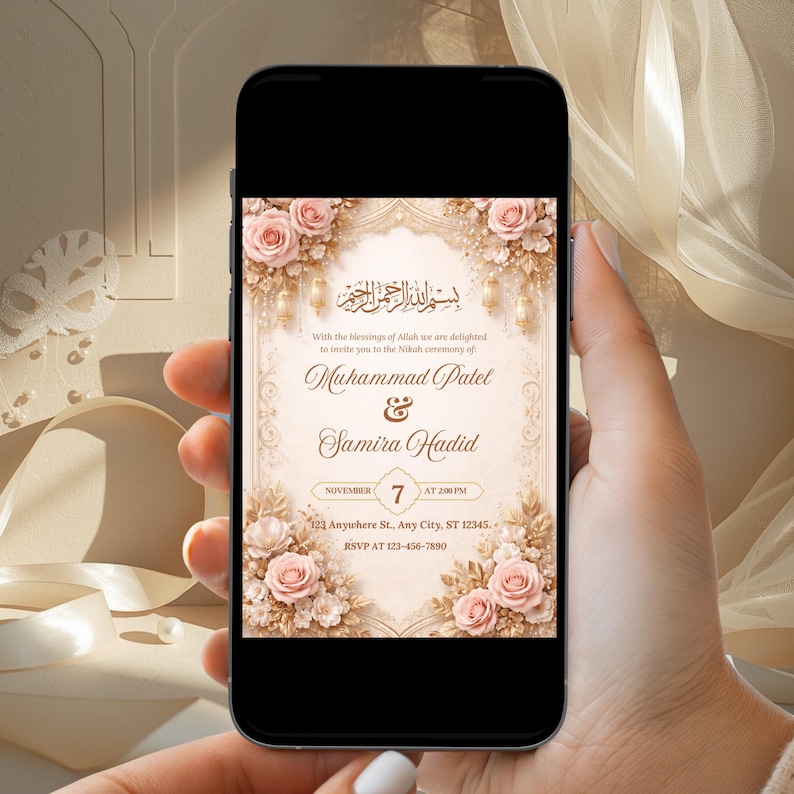 Nikkah Invitation Template Editable | Muslim Wedding Invite Card ...