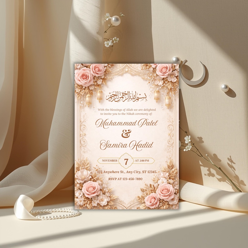 Nikkah Invitation Template Editable | Muslim Wedding Invite Card ...