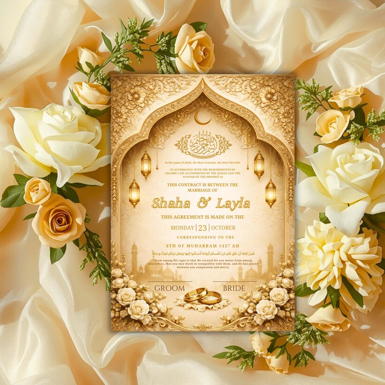 Editable Nikkah Certificate Template | Islamic Wedding Contract ...