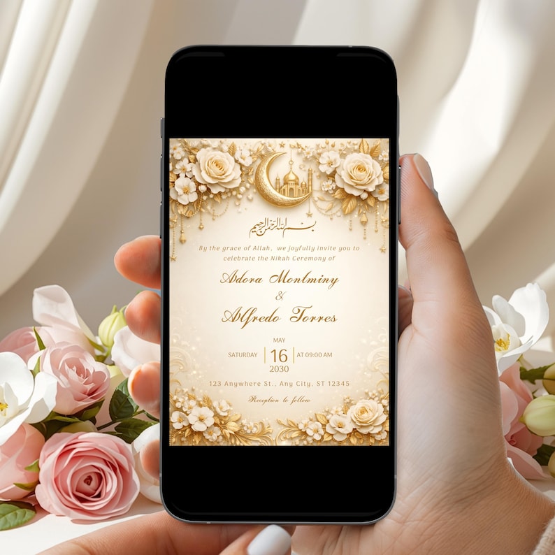 Nikkah Invitation Card Template | Editable Islamic Wedding Invitation ...