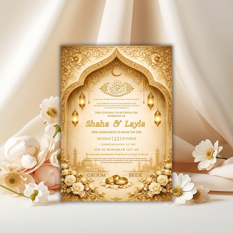 Editable Nikkah Certificate Template | Islamic Wedding Contract ...